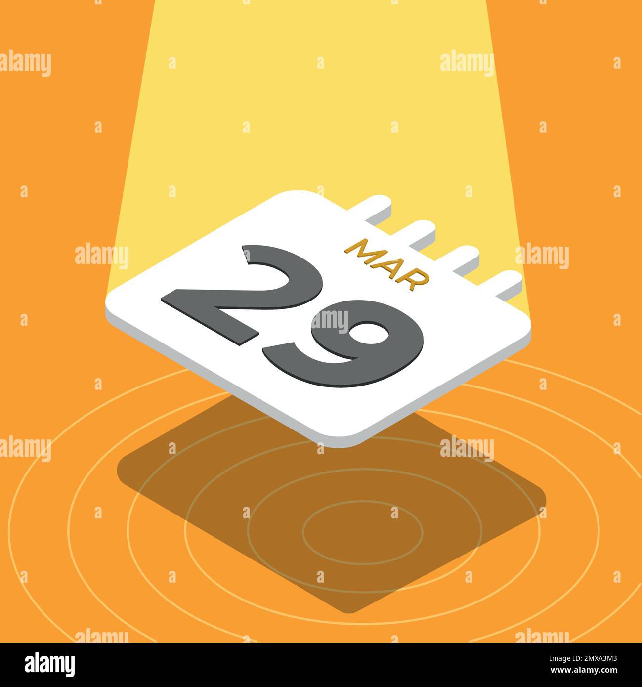 March 29 - 3D calendar floating with spotlight on yellow background ...