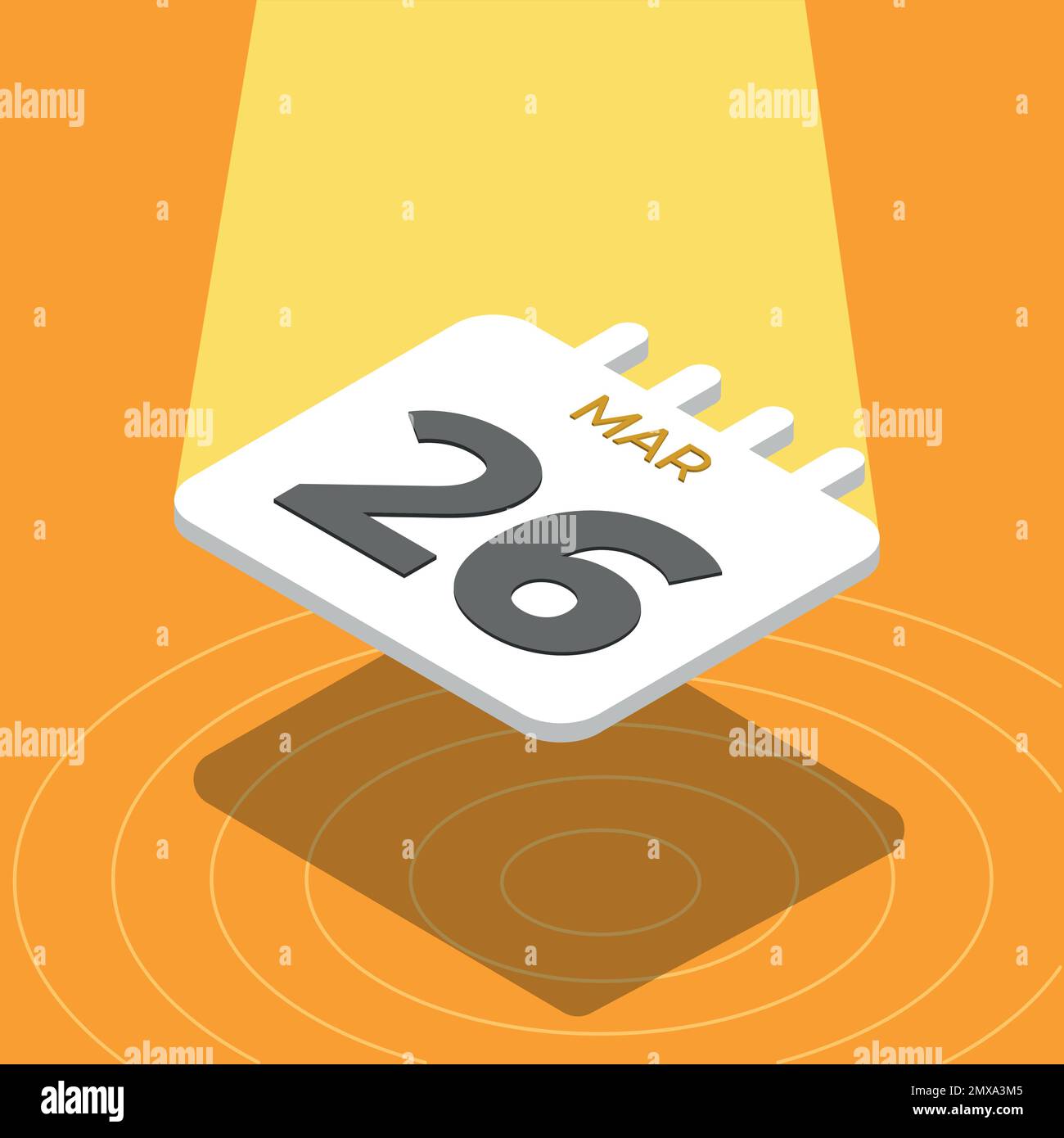 March 26 - 3D calendar floating with spotlight on yellow background ...