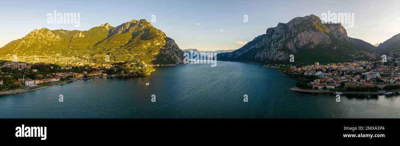 Aerial view of Lecco city in the southeastern shore of Lake Como, in ...