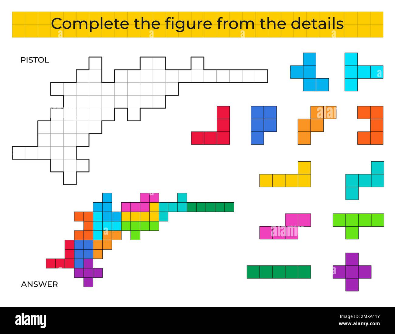 Complete the figure. Puzzle game with Pistol Stock Vector Image & Art ...