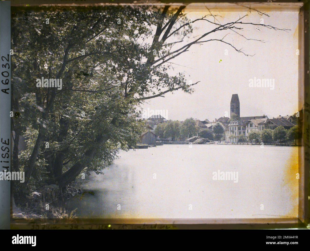 Unterseen, Swiss the village of Unterseen and the bank of the AAR ...