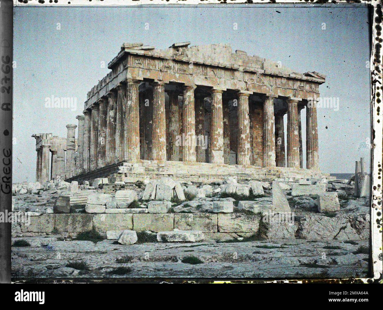 Athens, Greece on the Acropolis Le Parthenon. Overview (with the external colonad) on the west ...