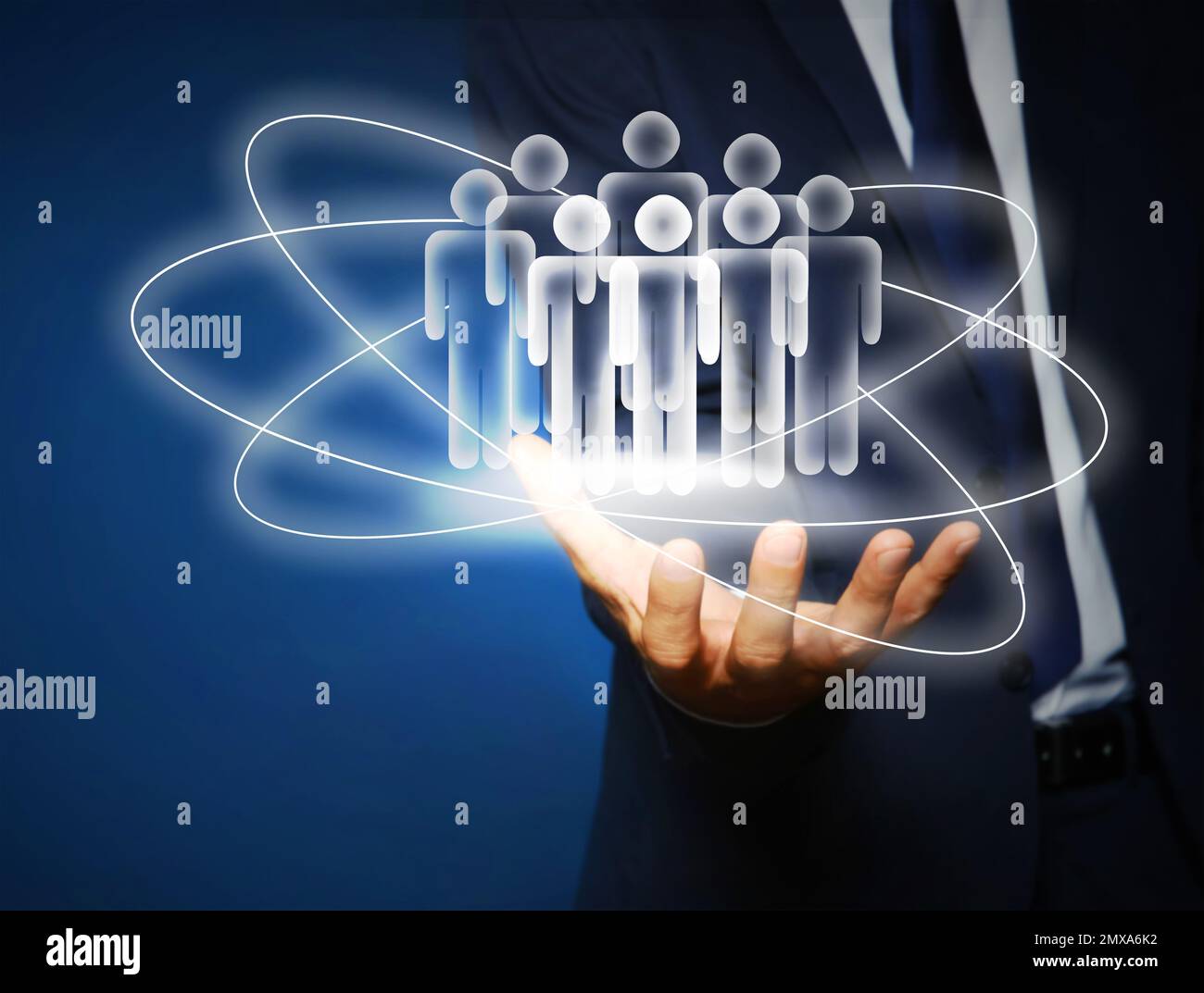 Man demonstrating virtual structure of organization, closeup. Business ...