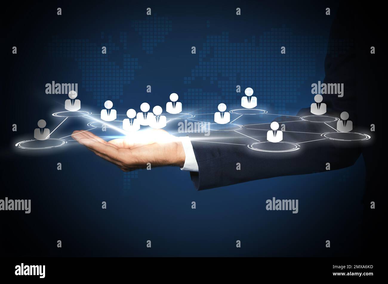 Man demonstrating virtual structure of organization, closeup. Business ...