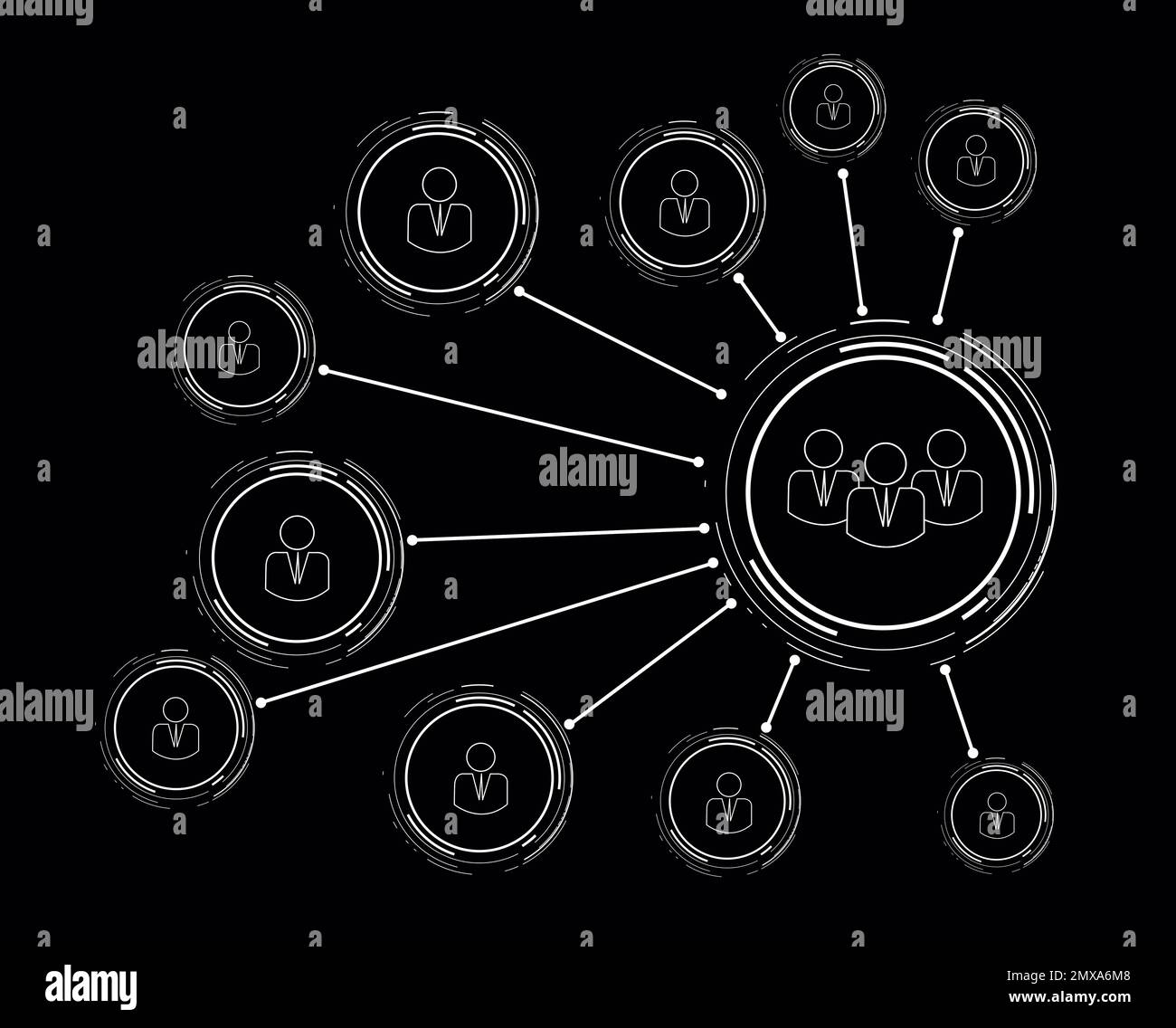 Corporation structure. Linked people figures on black background Stock ...