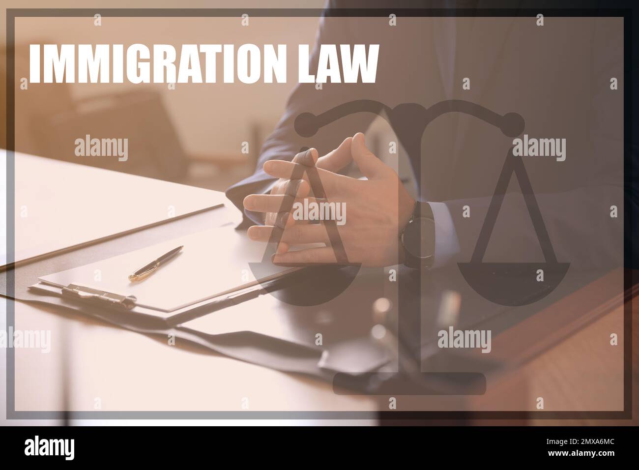 Lawyer at table in office, closeup. Immigration law concept Stock Photo ...
