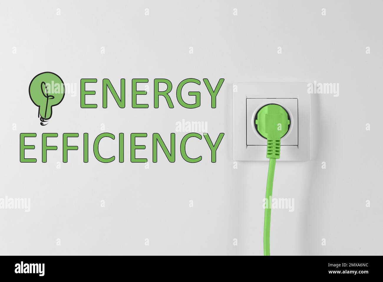 Energy efficiency concept. Power socket and plug on white background ...
