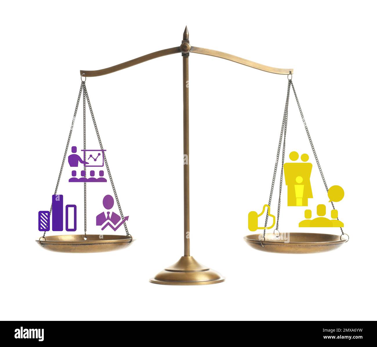 Work-life balance concept. Scale with images on white background Stock ...