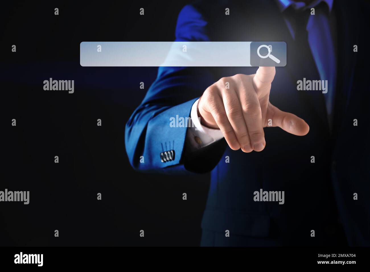 Businessman using search bar on virtual screen, closeup Stock Photo - Alamy
