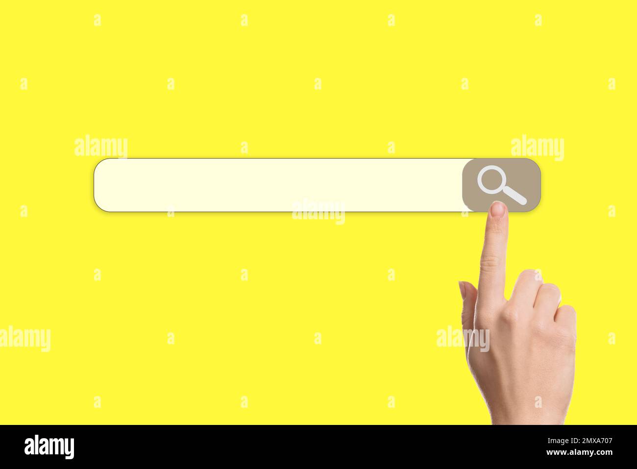 Woman using search bar on virtual screen, closeup Stock Photo - Alamy