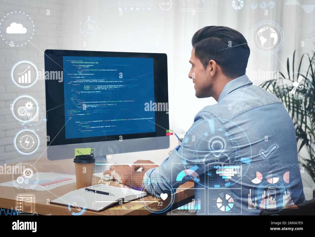 Professional programmer working with computer in office Stock Photo - Alamy