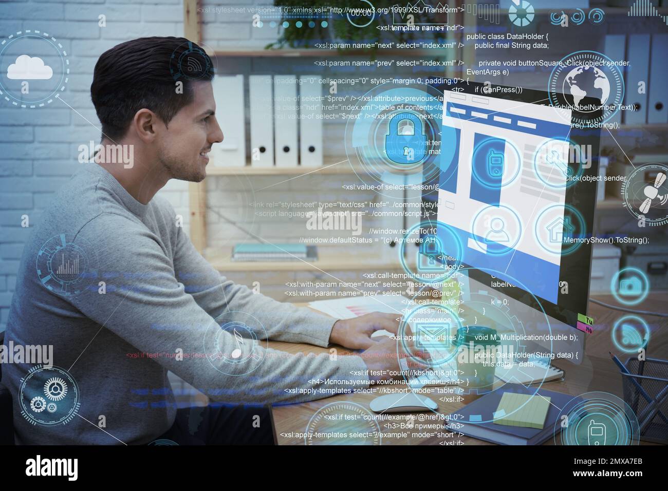 Professional programmer working with computer in office Stock Photo - Alamy