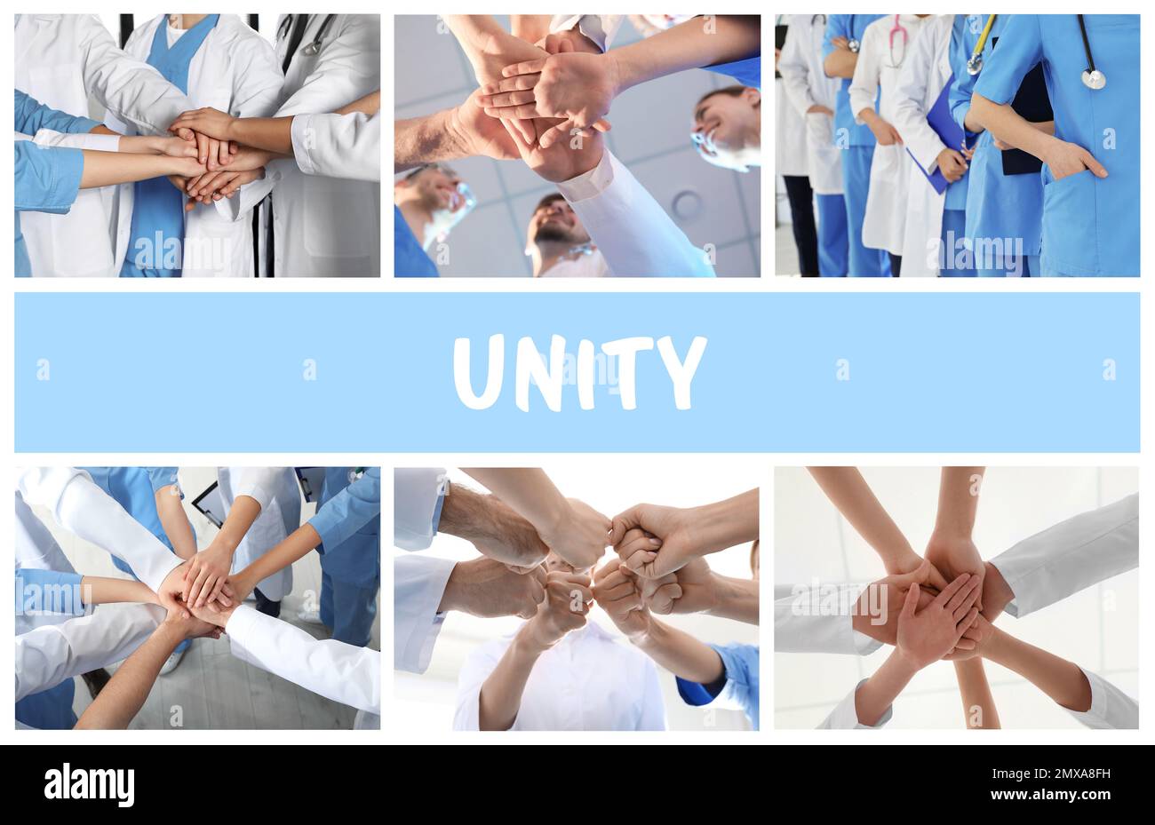 Unity concept. Collage with team of medical workers, closeup Stock ...