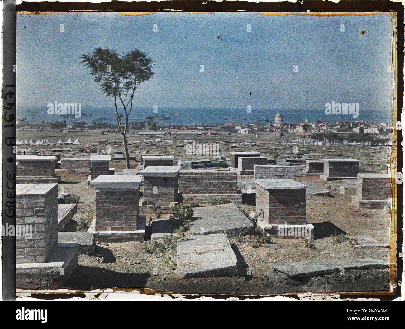 Thessaloniki, Greece the Turkish cemetery and the port of Thessaloniki ...