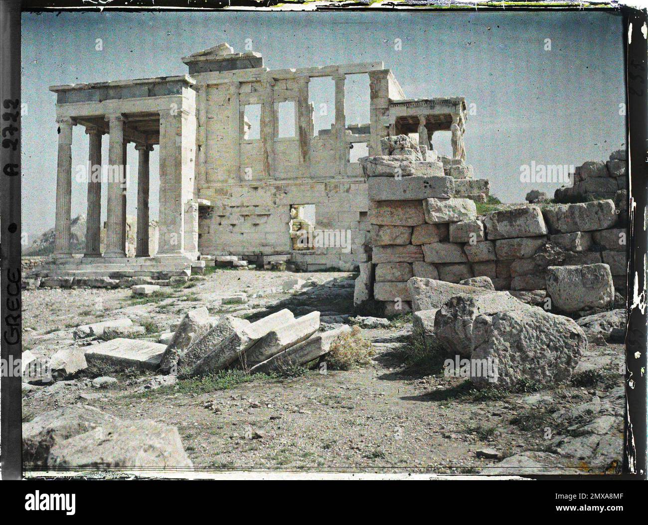 Athens, Greece on the Acropolis, the western facade of the Erechtheion ...