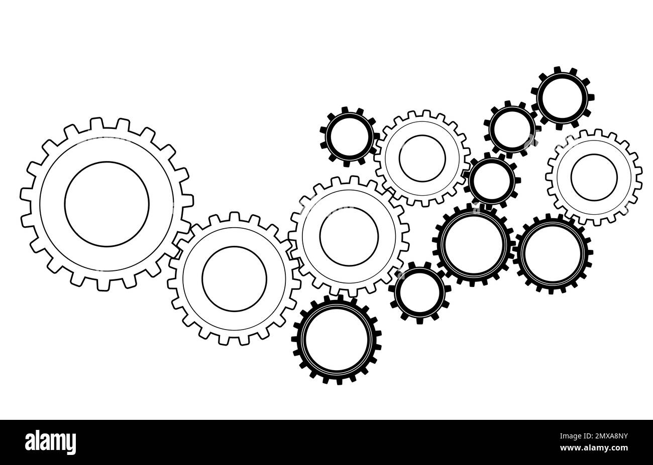 Illustration of gear mechanism on white background Stock Photo - Alamy
