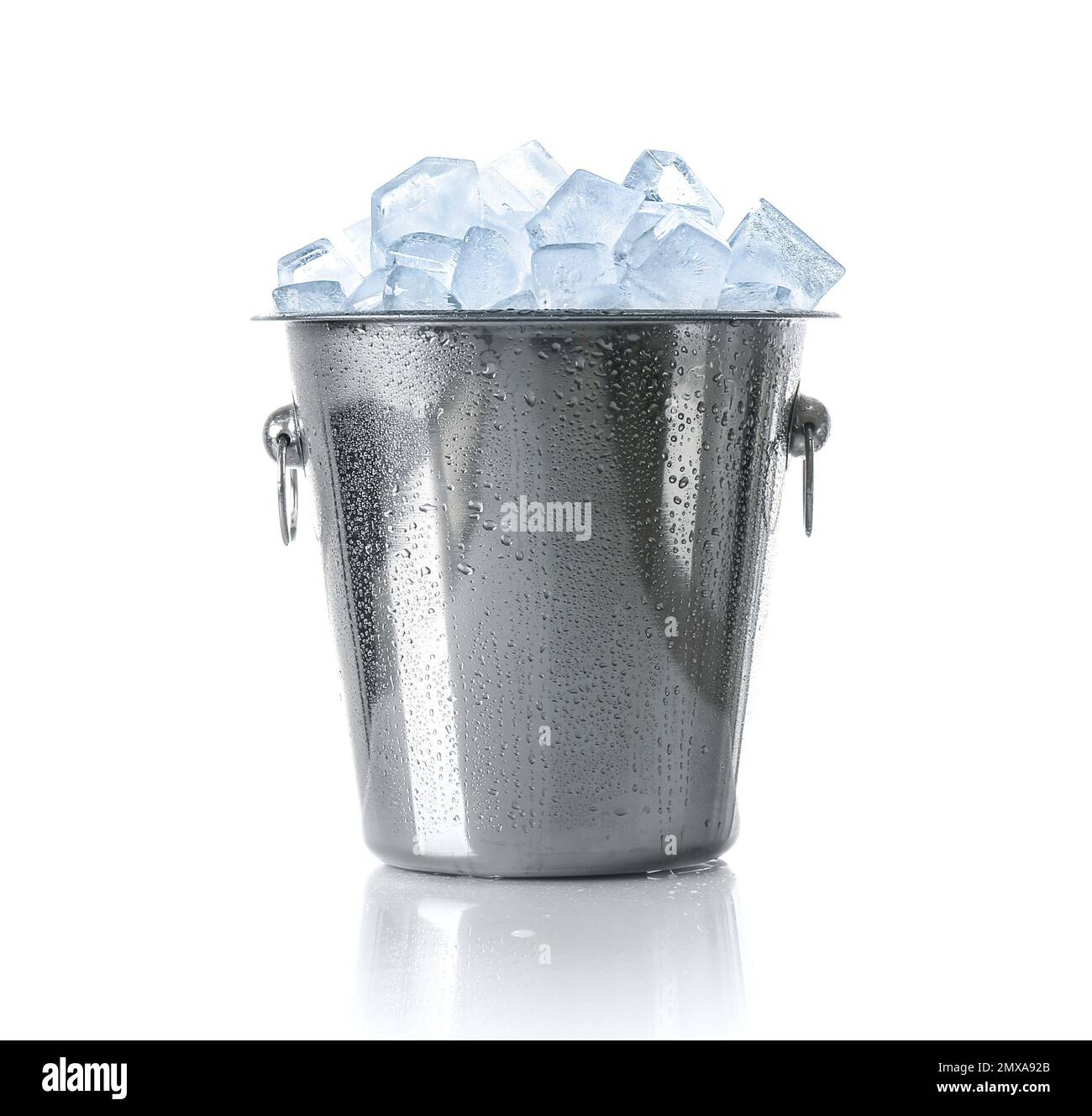 Ice cubes in bucket isolated on white Stock Photo - Alamy