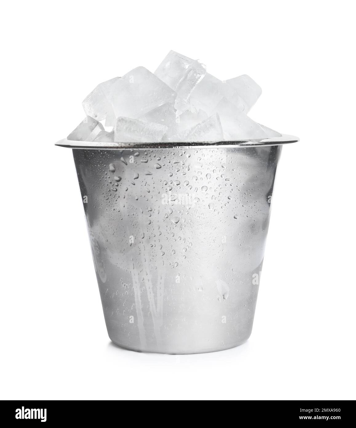 Metal bucket with ice cubes isolated on white Stock Photo - Alamy