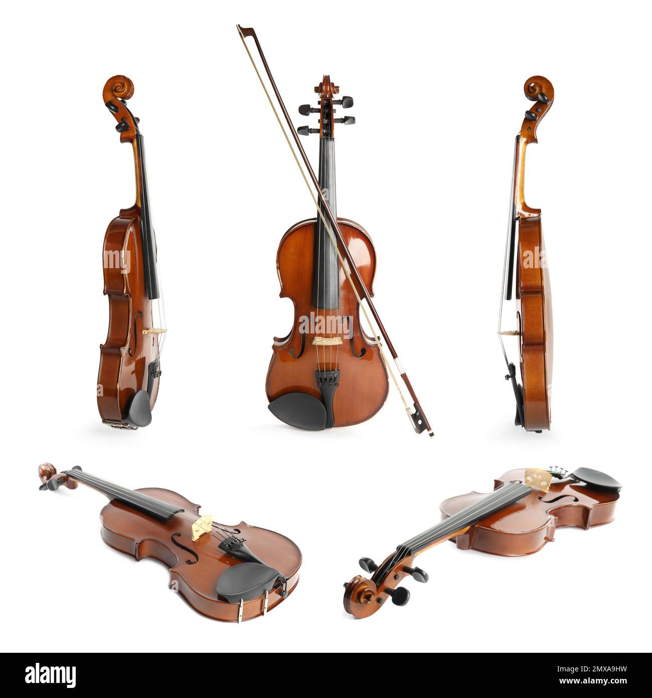 Set of classic violins on white background Stock Photo - Alamy