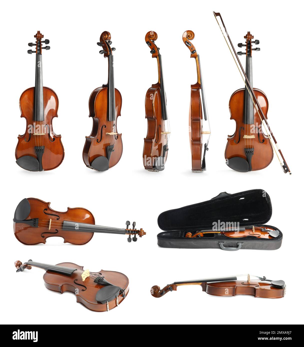 Set of classic violins on white background Stock Photo - Alamy