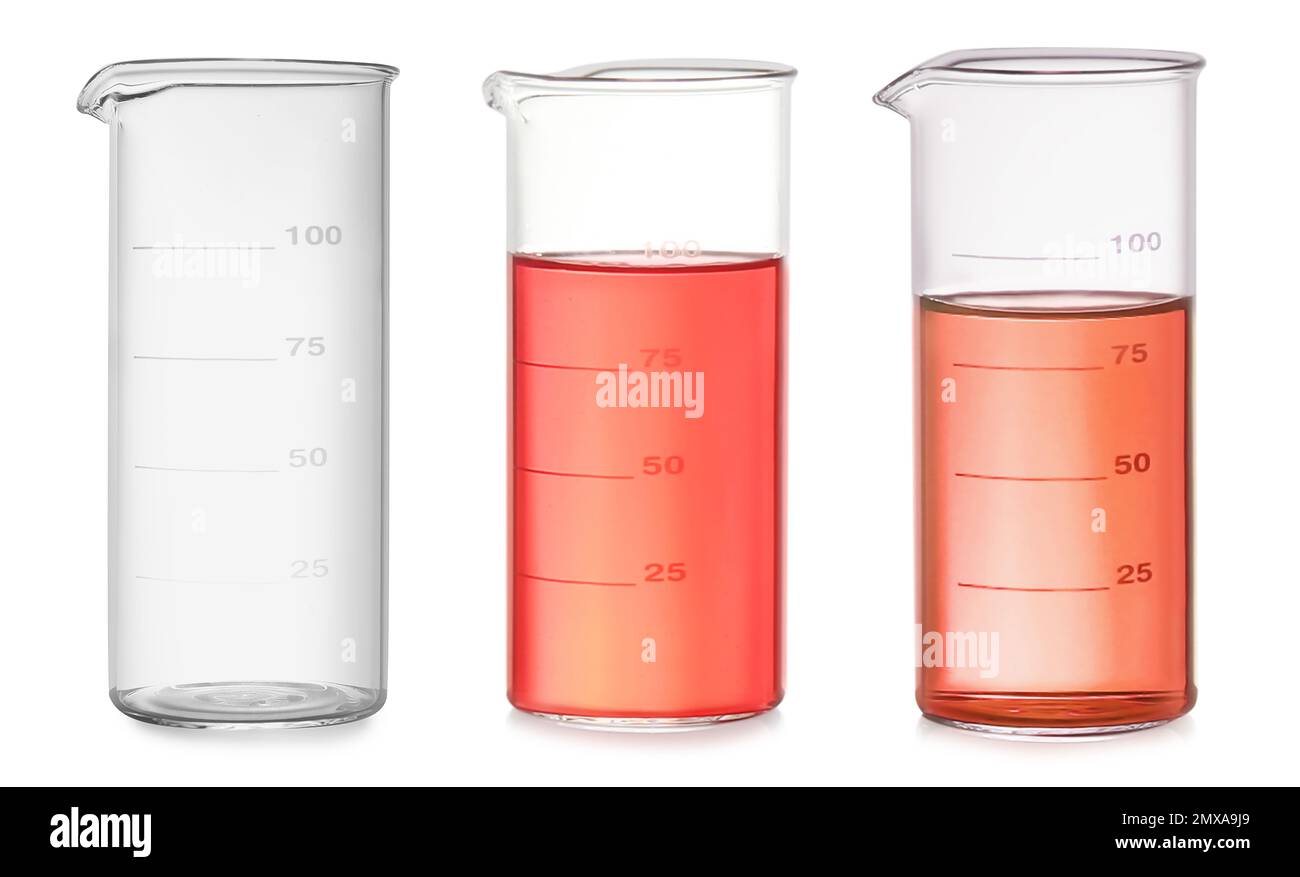 Set of beakers on white background. Laboratory glassware Stock Photo ...