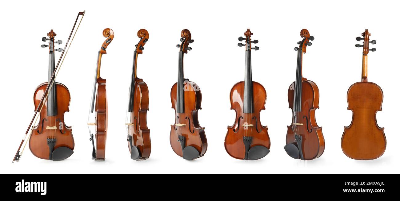Set of classic violins on white background. Banner design Stock Photo ...