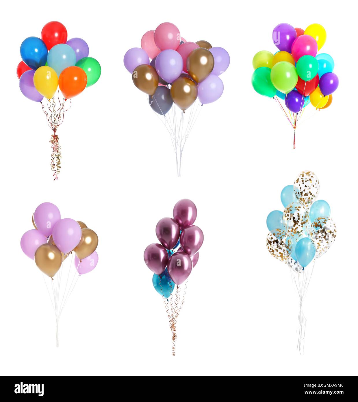 Set of different color balloons on white background Stock Photo - Alamy