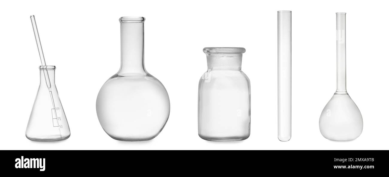 Set of laboratory glassware on white background. Banner design Stock ...