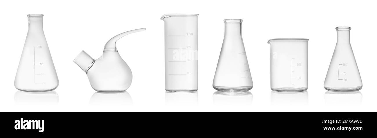 Set of laboratory glassware on white background. Banner design Stock ...
