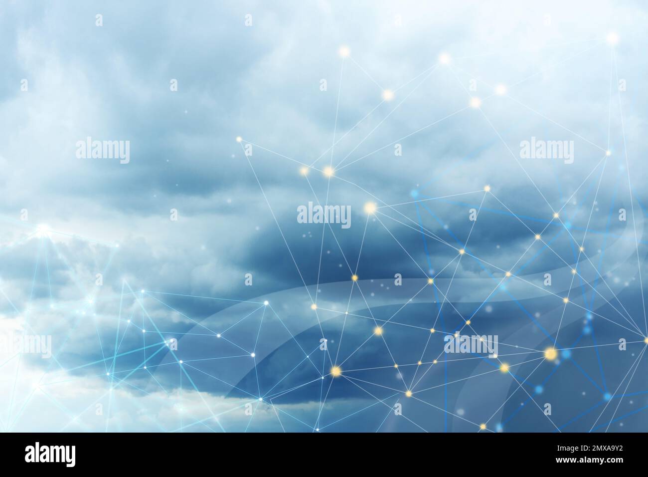 Sky on grey day and network connection lines. Cloud technology Stock Photo - Alamy