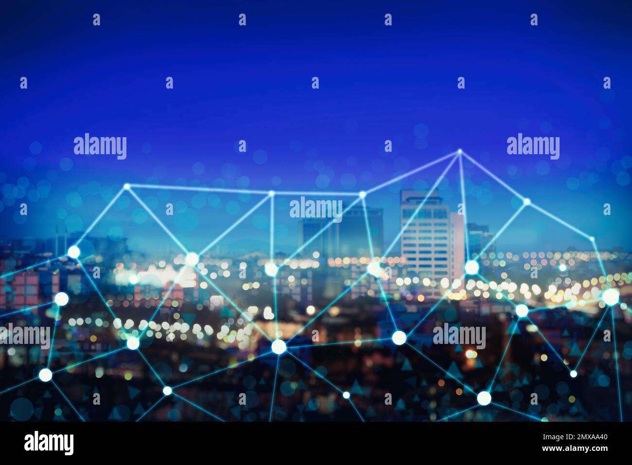 Beautiful cityscape and network connection lines Stock Photo - Alamy