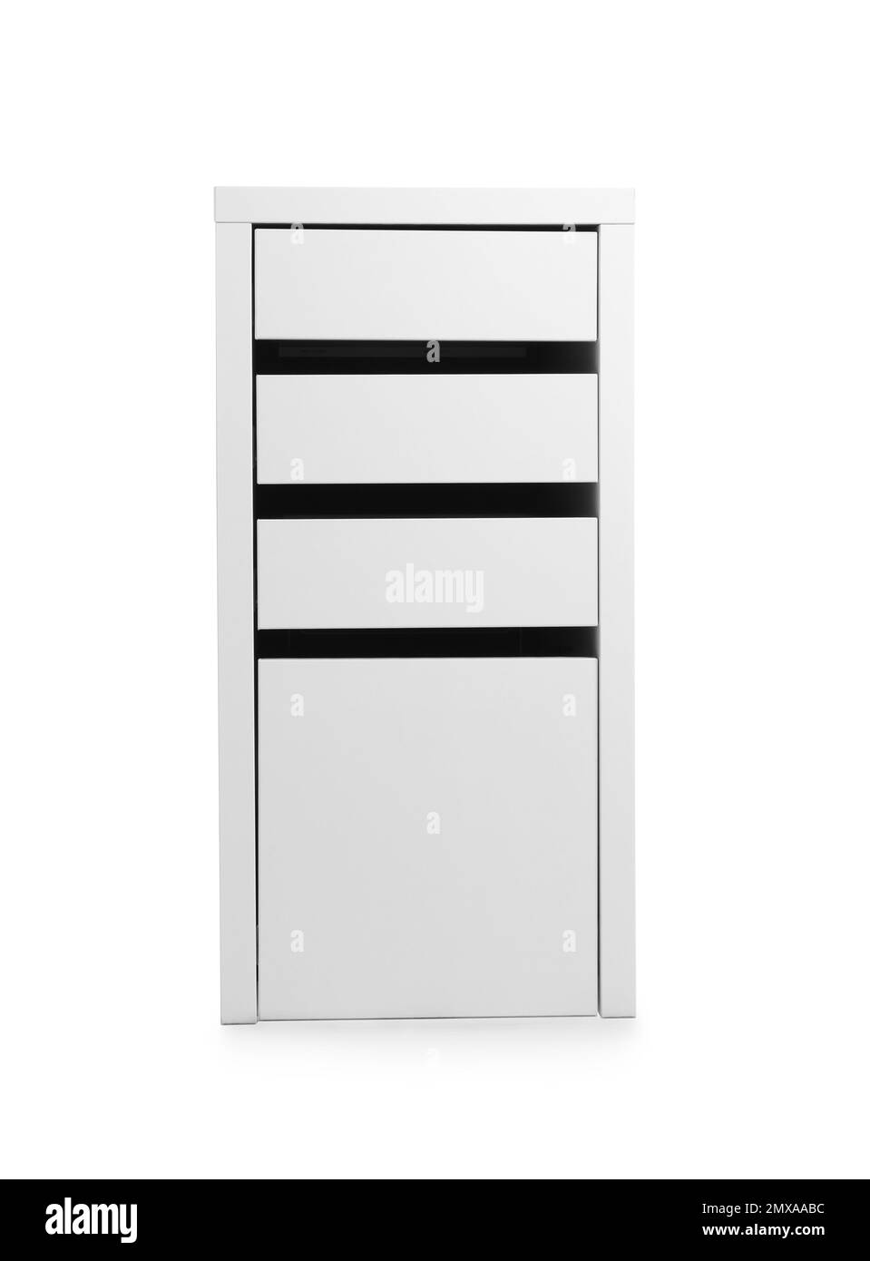Stylish drawer unit with wheels isolated on white Stock Photo - Alamy