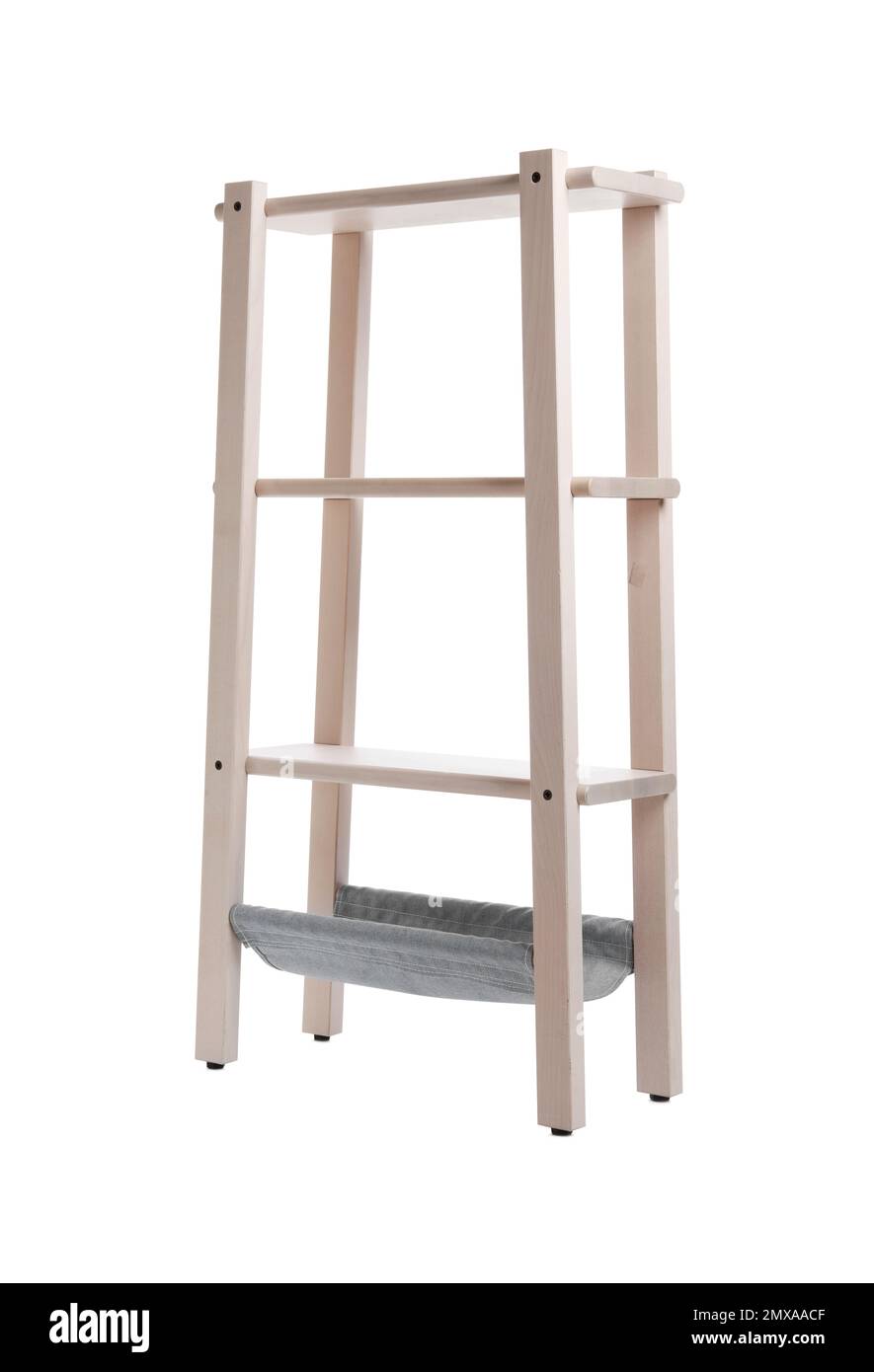 Empty wooden shelving unit isolated on white Stock Photo - Alamy