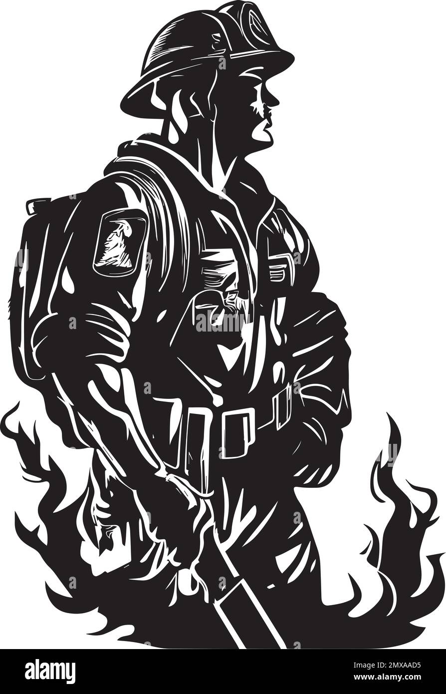 Firefighter Monochrome Logo Fireman Design. Vector illustration Stock Vector Image & Art - Alamy