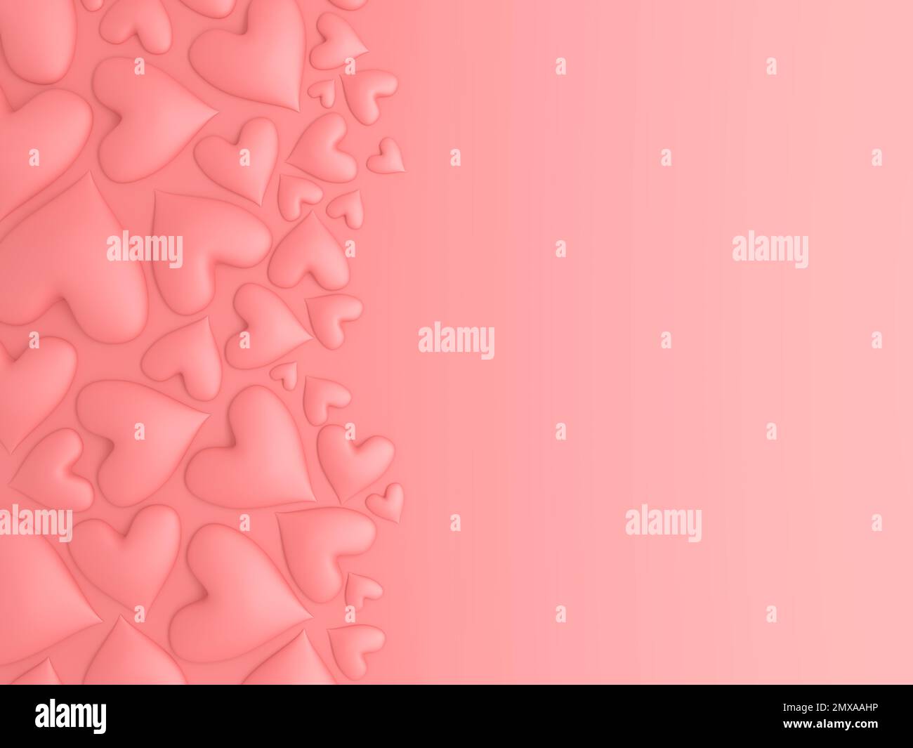 Overhead of soft pastel pink hearts. For romantic Valentine's day background. 3d render Stock ...