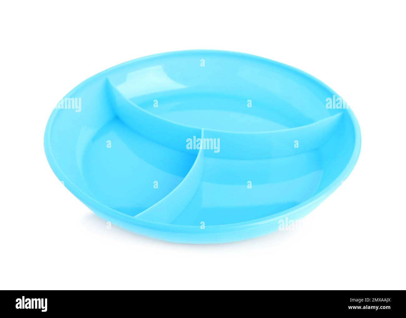 Blue plastic section plate isolated on white. Serving baby food Stock ...