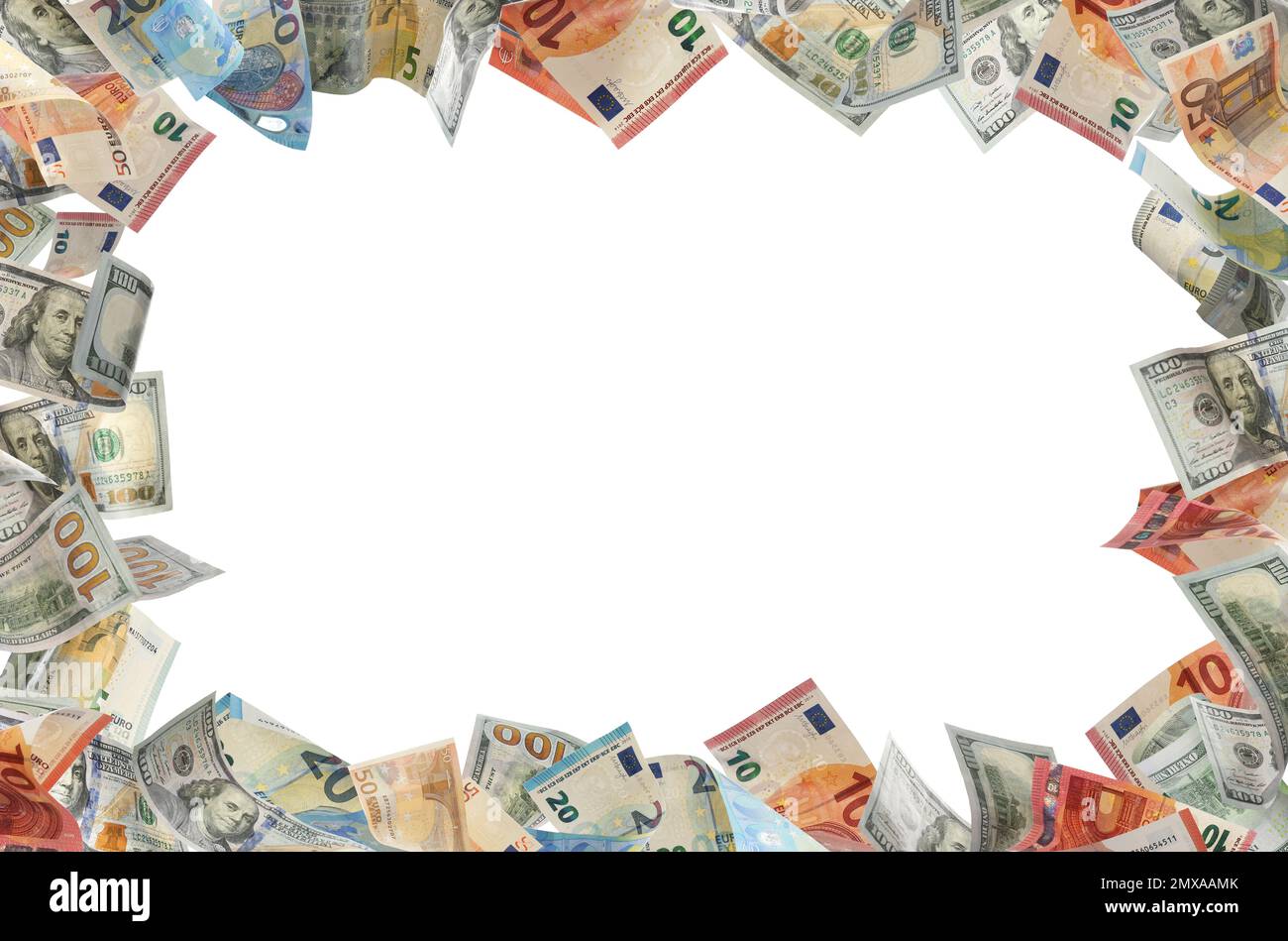 Frame made of money on white background, space for text. Currency ...