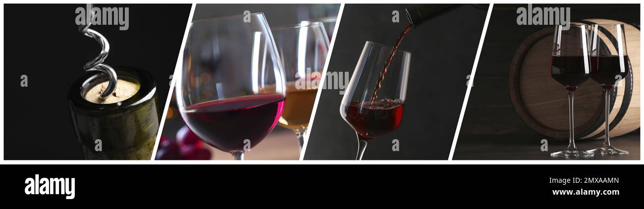 Set with glasses and bottles of red wine. Banner design Stock Photo - Alamy