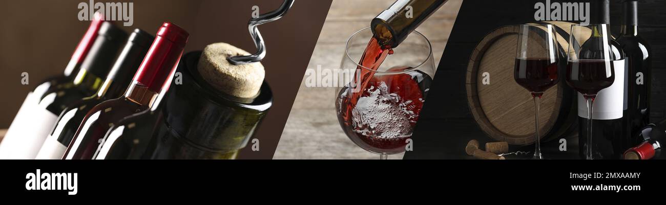 Set with glasses and bottles of red wine. Banner design Stock Photo - Alamy