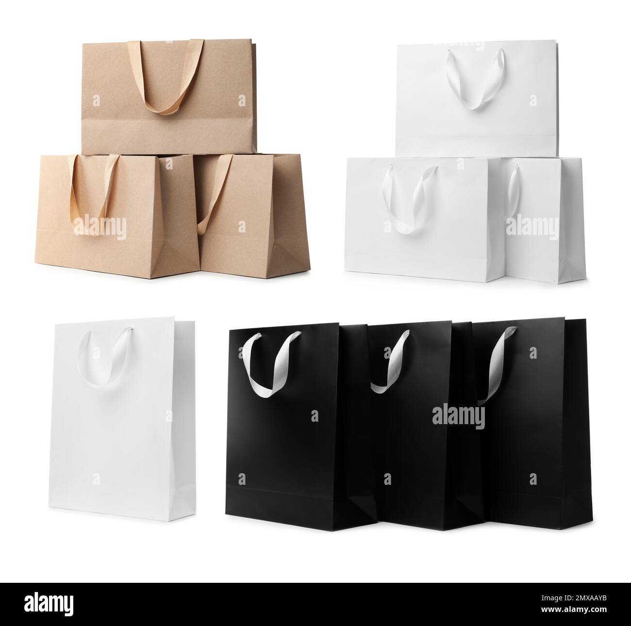 Set with different paper shopping bags on white background Stock Photo ...