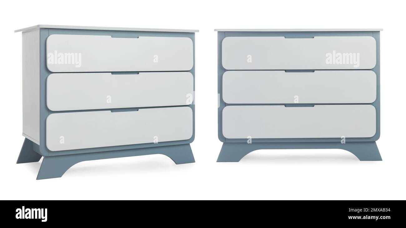 Modern chests of drawers on white background Stock Photo - Alamy