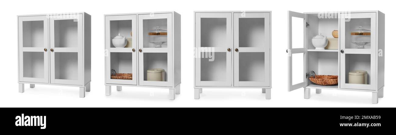 Collage of modern cabinets on white background. Banner design Stock ...