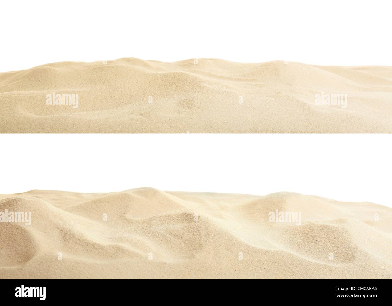 Heaps of dry beach sand on white background Stock Photo - Alamy