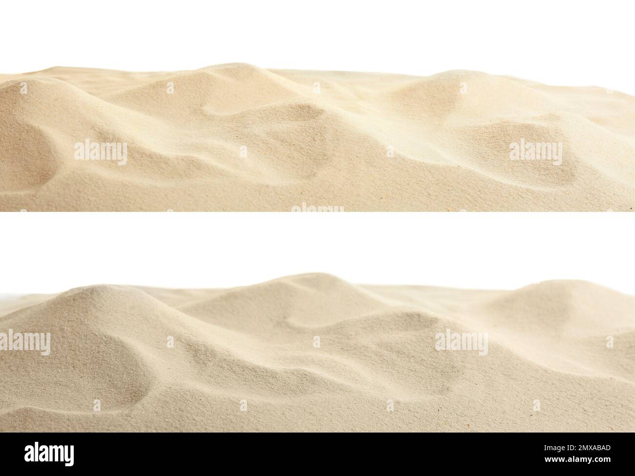 Heaps of dry beach sand on white background Stock Photo - Alamy