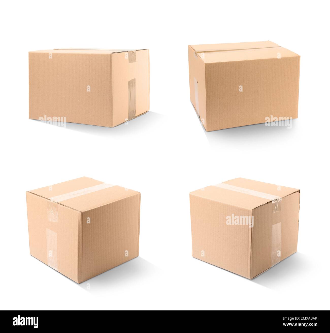 Set of closed cardboard boxes on white background Stock Photo - Alamy