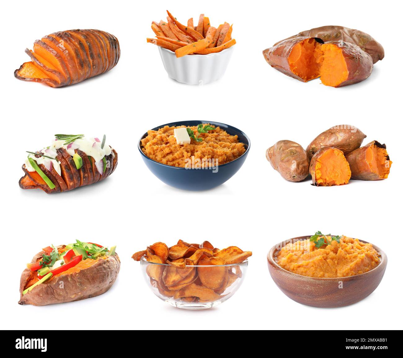 Set of delicious cooked sweet potatoes on white background Stock Photo ...