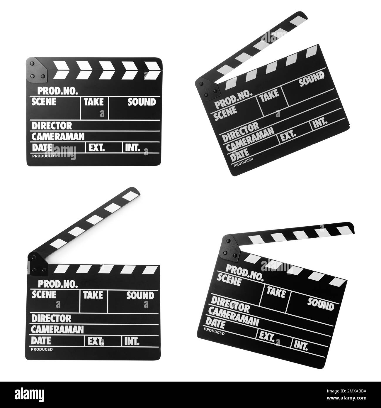 Set of clapper boards on white background. Cinema production Stock ...