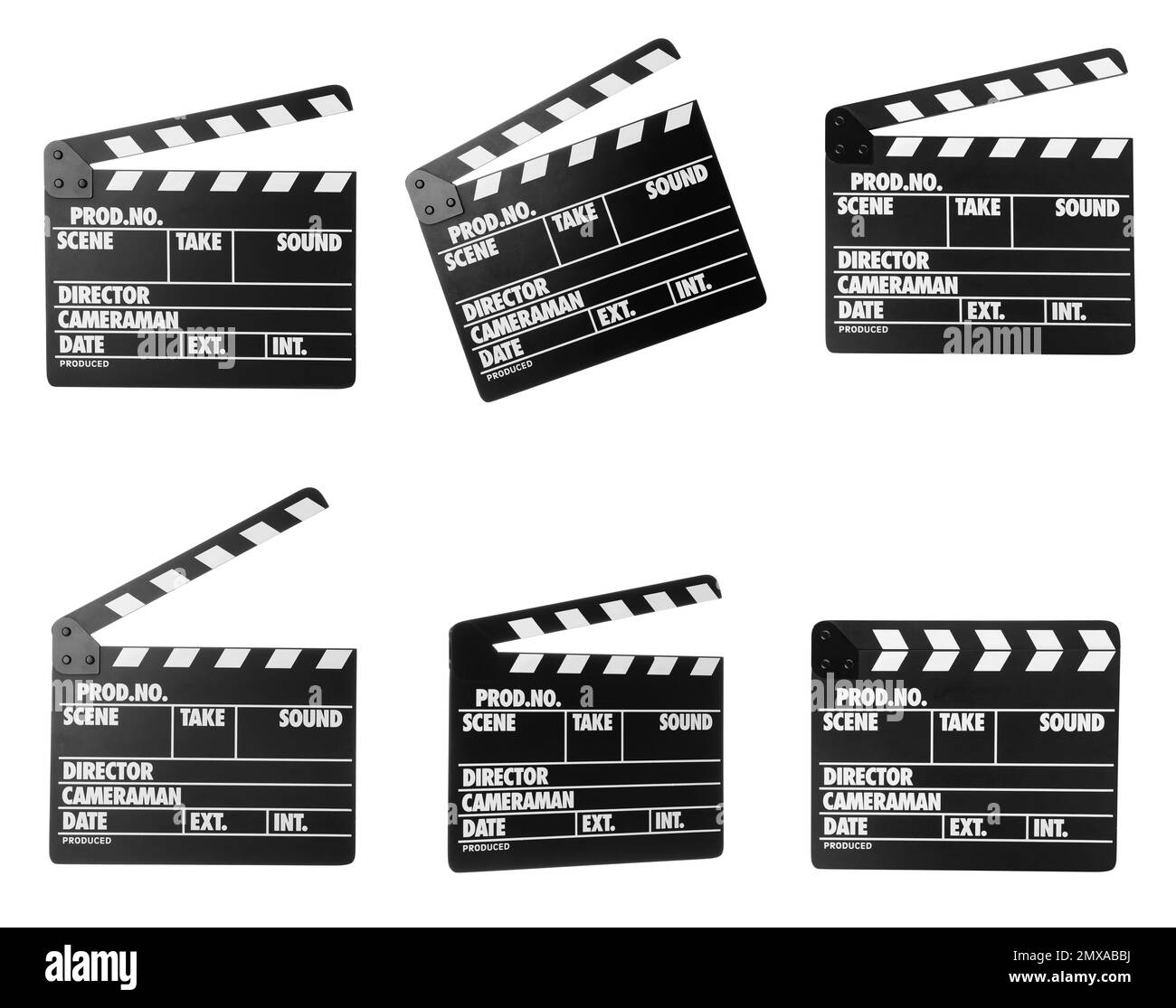 Set of clapper boards on white background. Cinema production Stock ...
