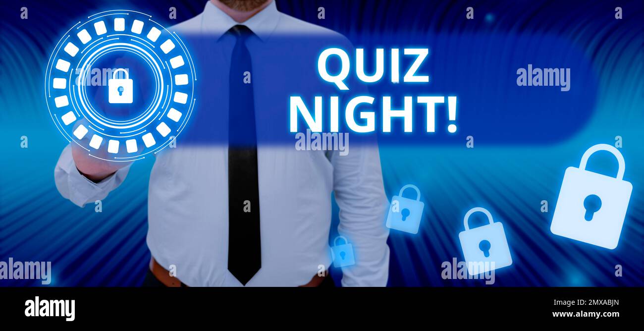 Text caption presenting Quiz Night. Business showcase evening test ...