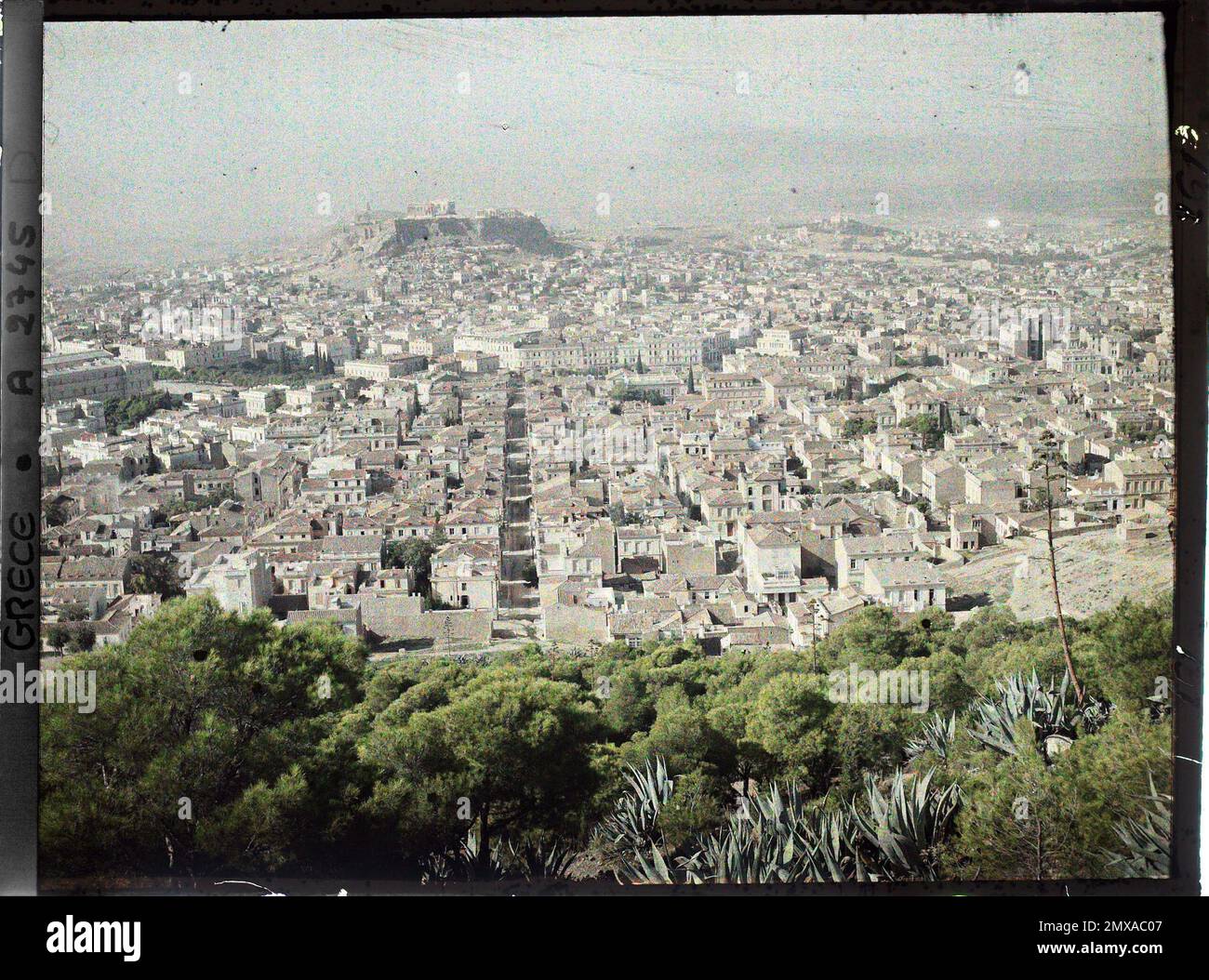 Athens, Greece Panorama on the city towards the Acropolis, from Mount ...